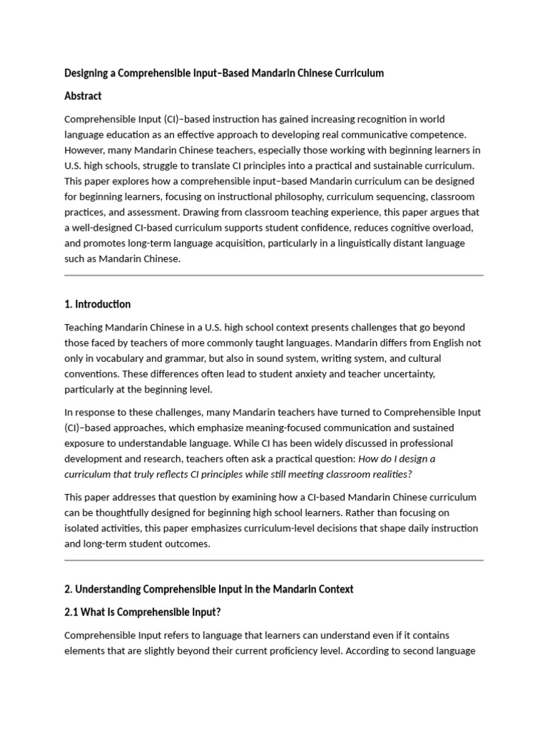 CI-Based Mandarin Curriculum Design | PDF | Curriculum | Language ...
