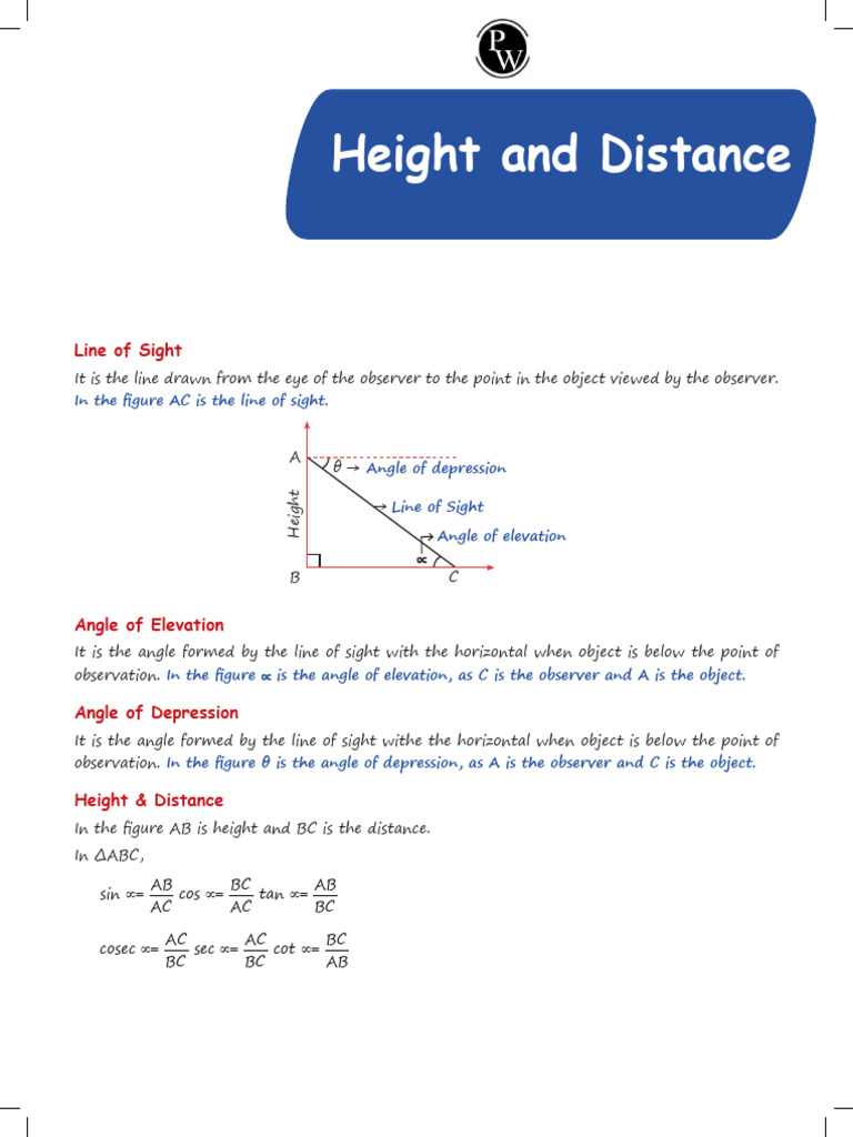Understanding Height and Distance in Geometry | PDF | Shadow | Angle
