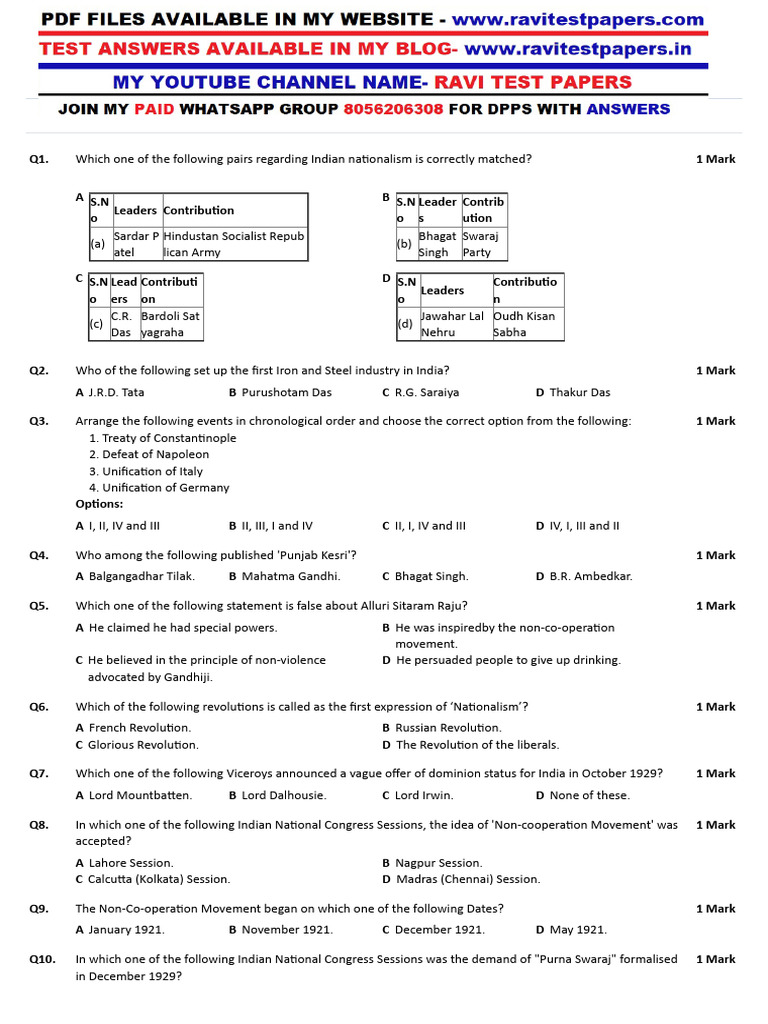 10th Cbse History DPP 4 Nov 2025 | PDF