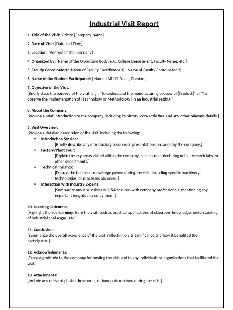 Industrial Visit Report to [Company Name] | PDF
