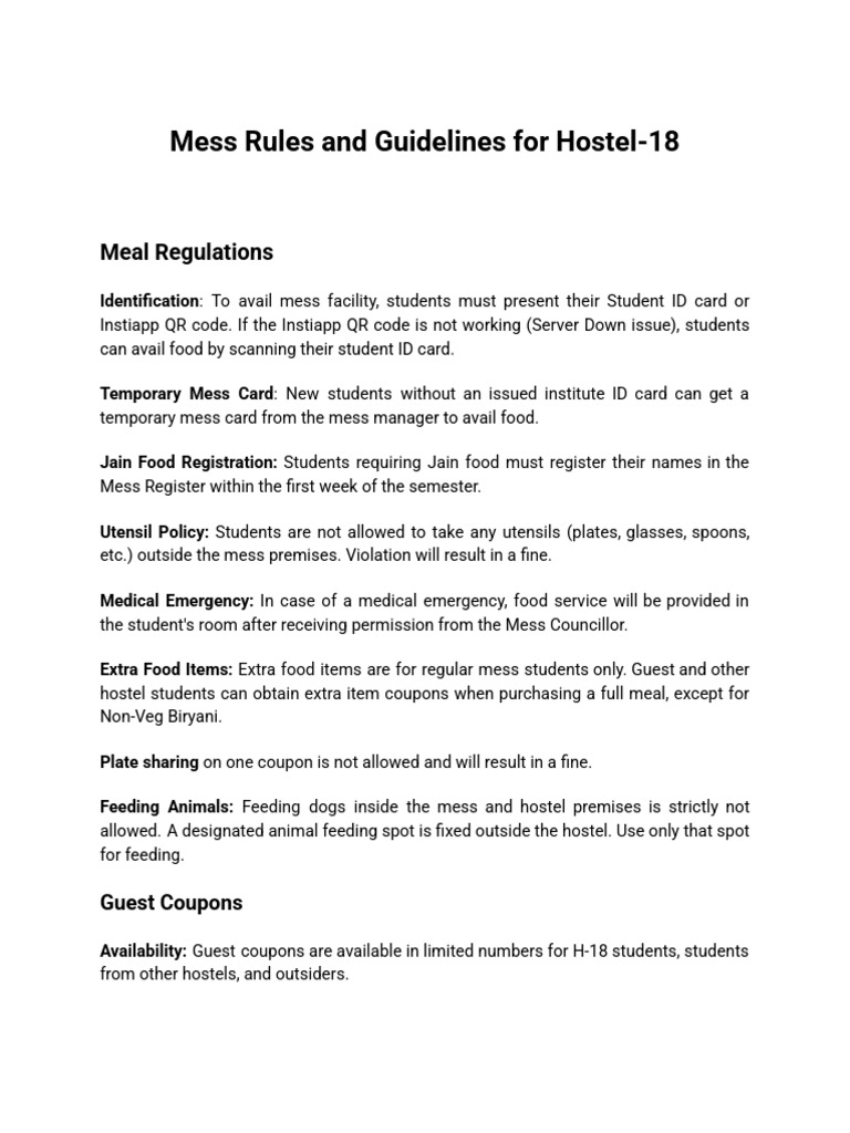 Final_Mess Rules and Guidelines for Hostel-18 | PDF