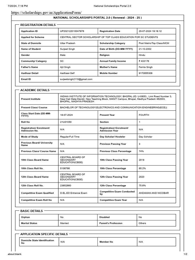 National Scholarships Portal 2.0 4th Year | PDF