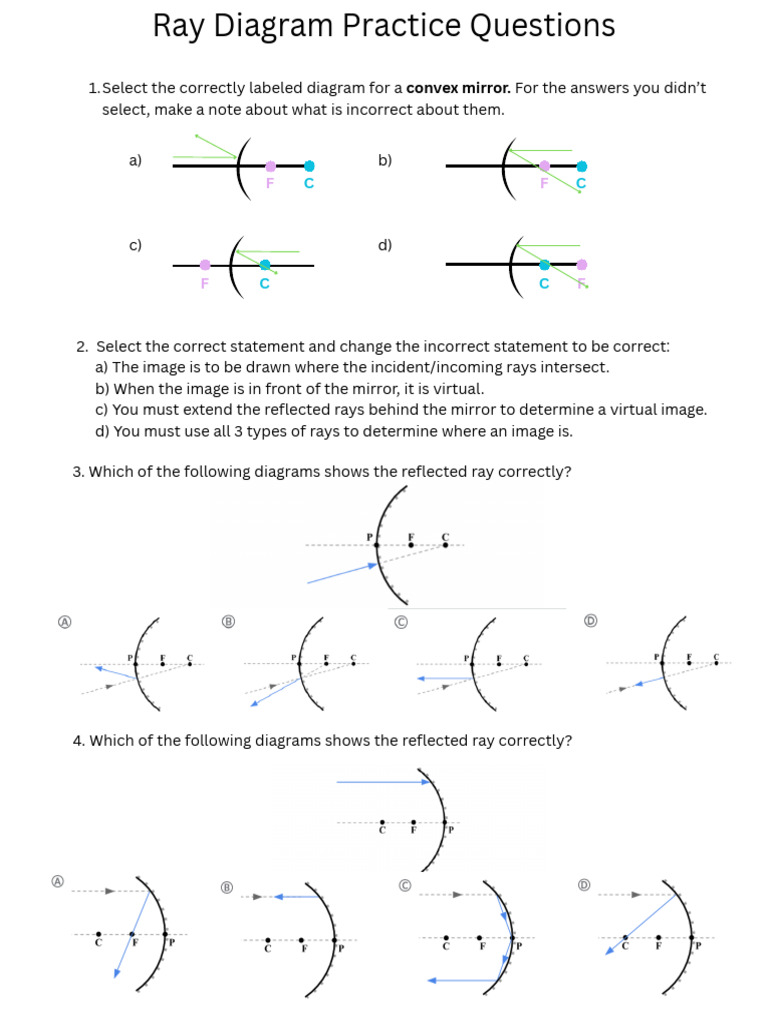 Ray Diagram Practice Questions | PDF | Optics | Light