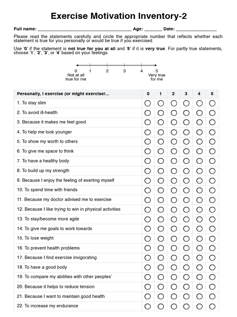 Exercise Motivation Inventory Assessment | PDF | Psychology