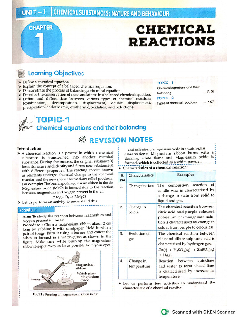 Chemical Reactions - One Shot Notes | PDF