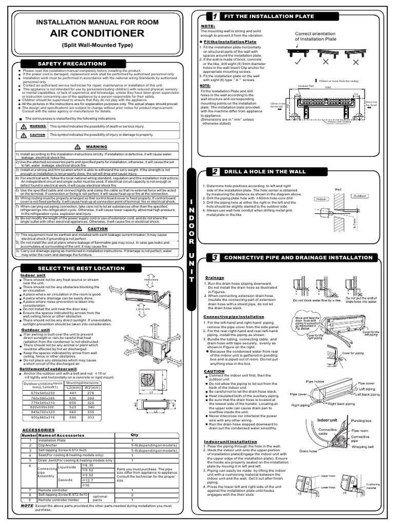 Air Conditioner Installation Guide | PDF | Leak | Electrical Wiring