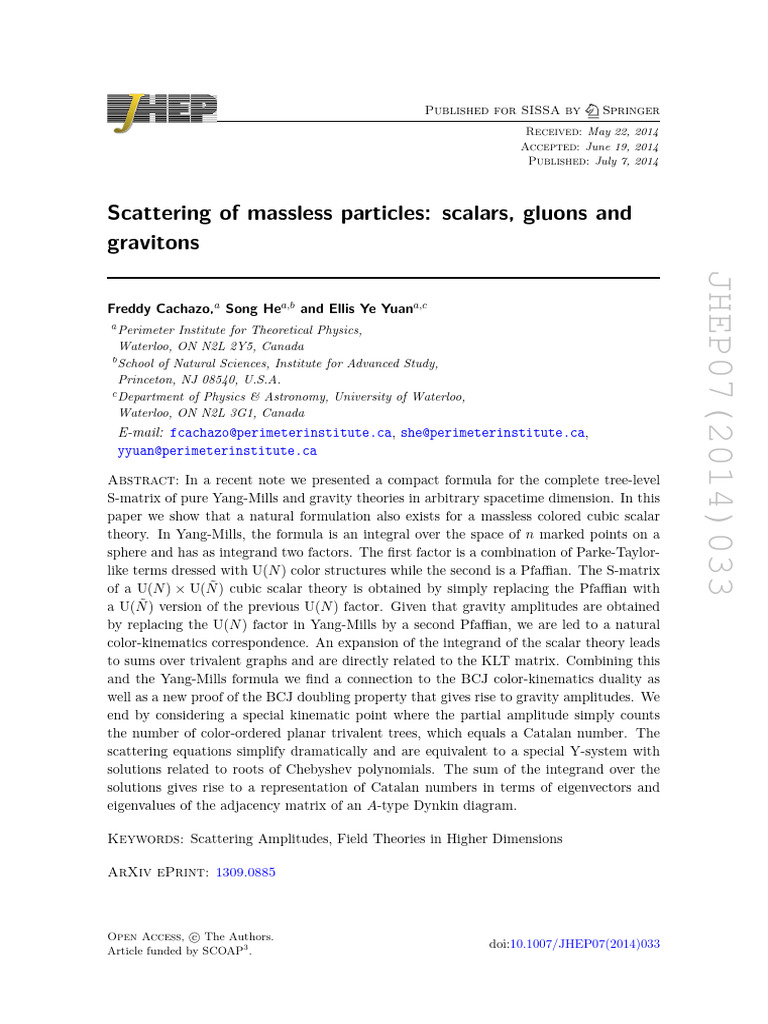 Scattering of massless particles- scalars, gluons and gravitons | PDF ...