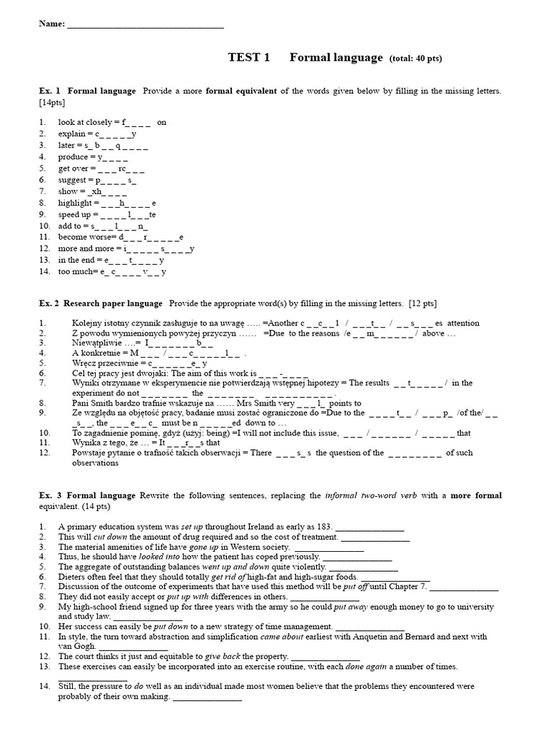 Formal Language Test and Exercises | PDF | Health Care | Medicine