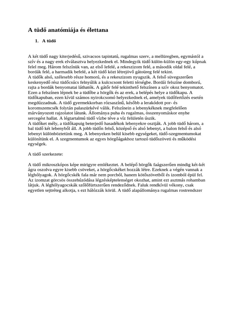A Tüdő Anatómiája És Élettana | PDF