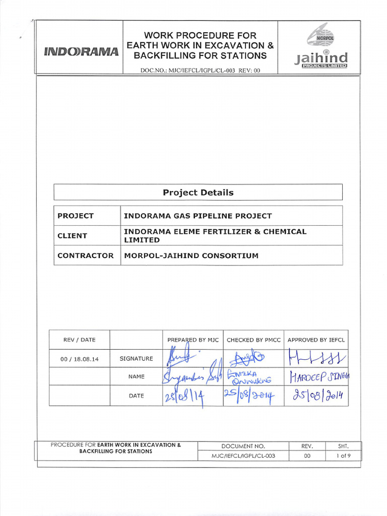 Cl_003_work Procedure for Excavation & Backfilling | PDF