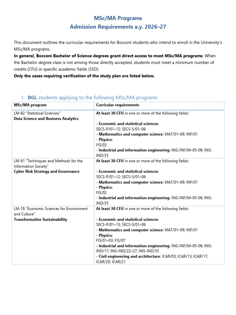 MSc/MA Admission Requirements 2026-27 | PDF | Science | Computer Science