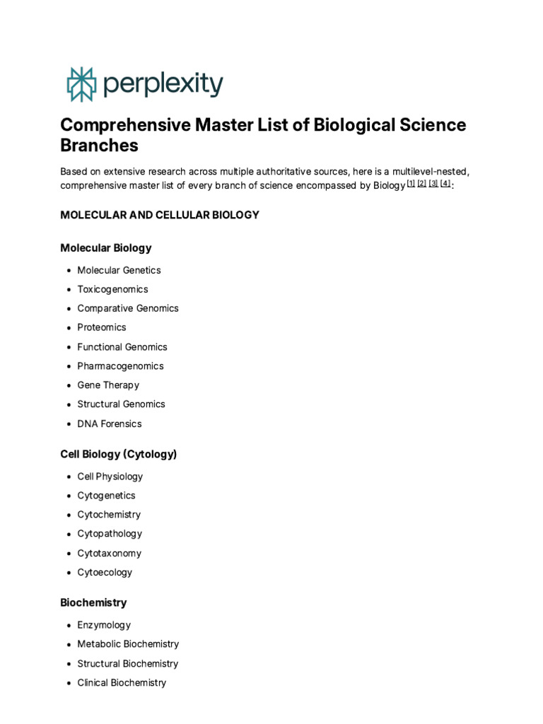 Comprehensive Master List of Biological Science BR | PDF | Ecology ...