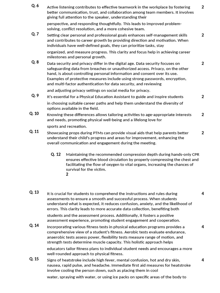 ANSWER KEY XII | PDF | Physical Fitness | Privacy