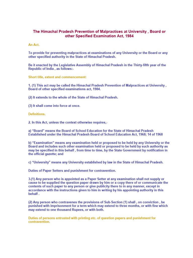 Himachal Pradesh Malpractices Examination | PDF | Misconduct | Government