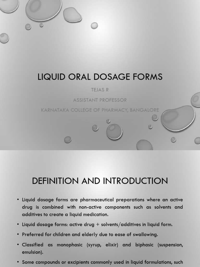 Liquid Oral Dosage Forms Overview | PDF | Emulsion | Suspension (Chemistry)