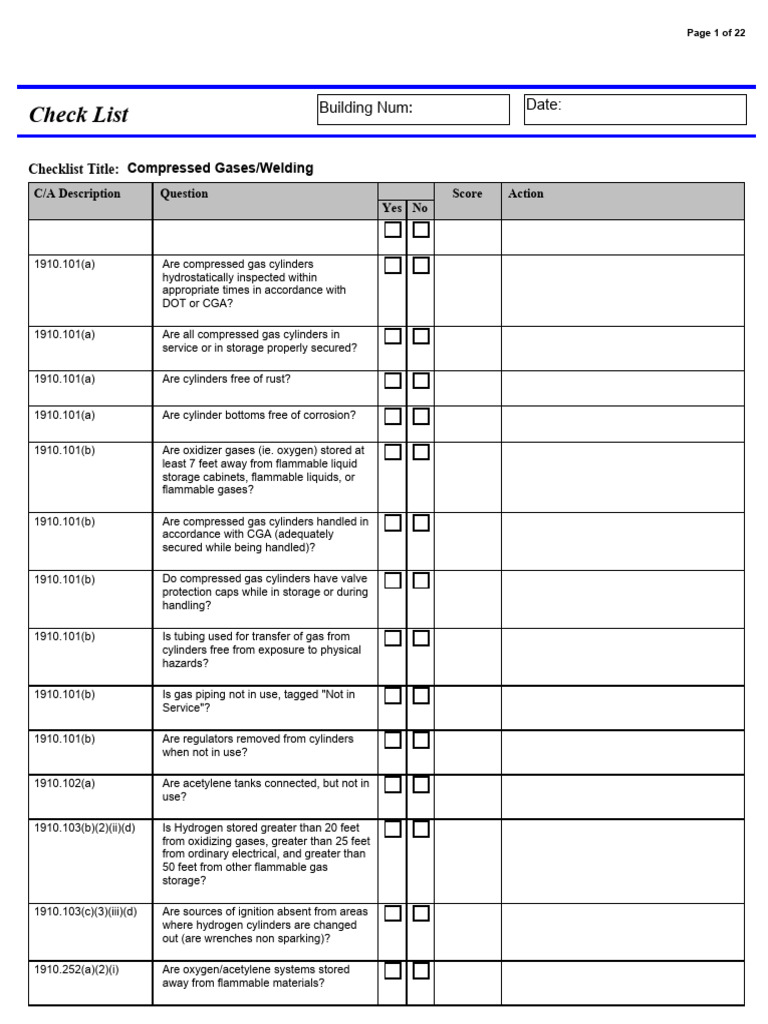 Compressed Gases and Safety Checklist | PDF | Stairs