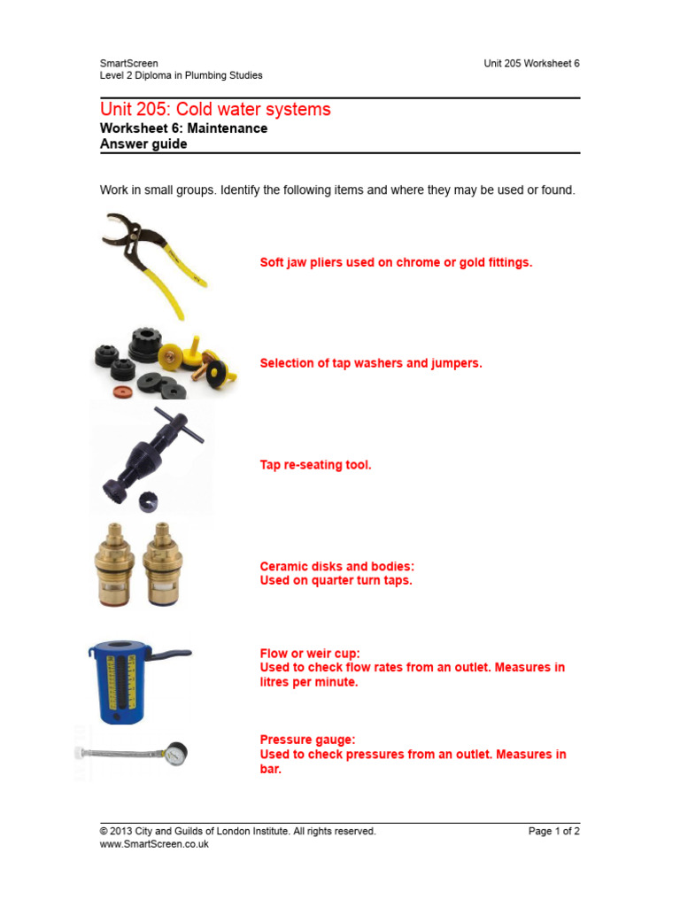 Plumbing Maintenance Worksheet Guide | PDF
