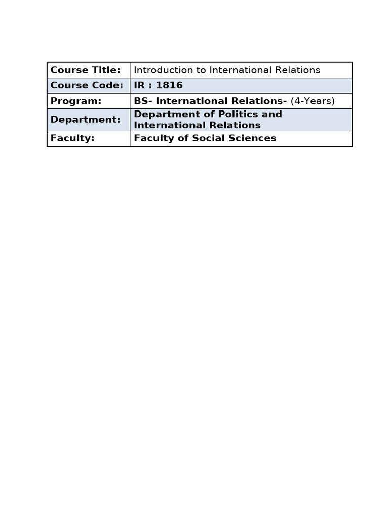 Intro to International Relations Course | PDF | International Relations ...