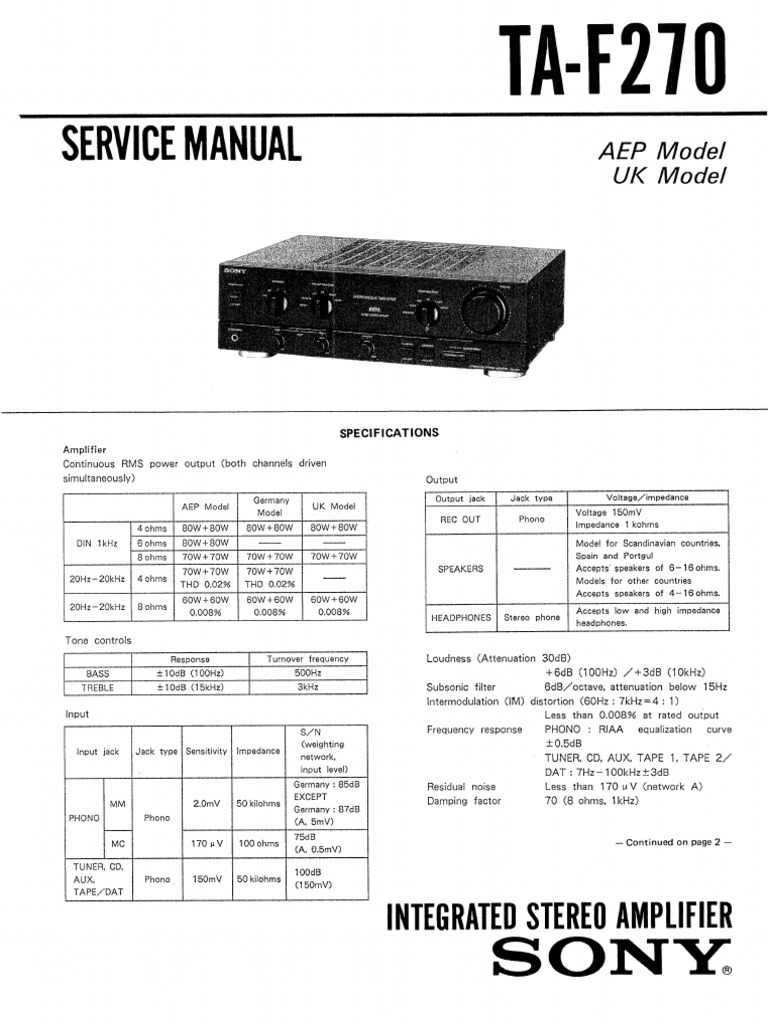 SonyTA-F270 Part 1 | PDF