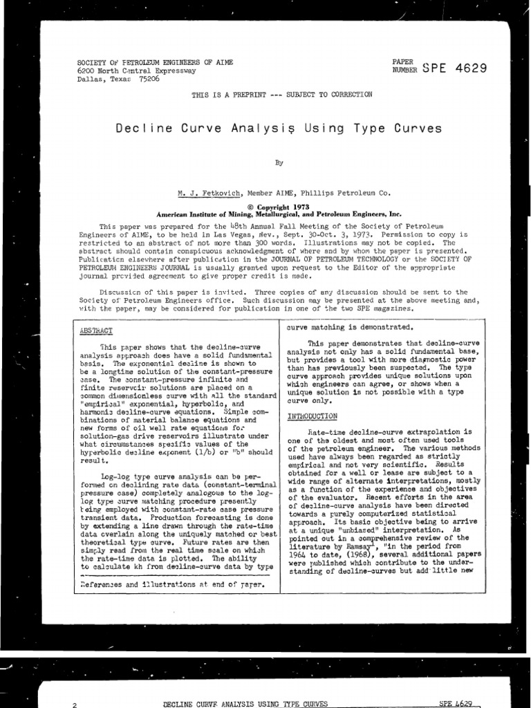 Fetkovich Decline Curve Analysis Using Type Curves | PDF | Equations | Petroleum Reservoir