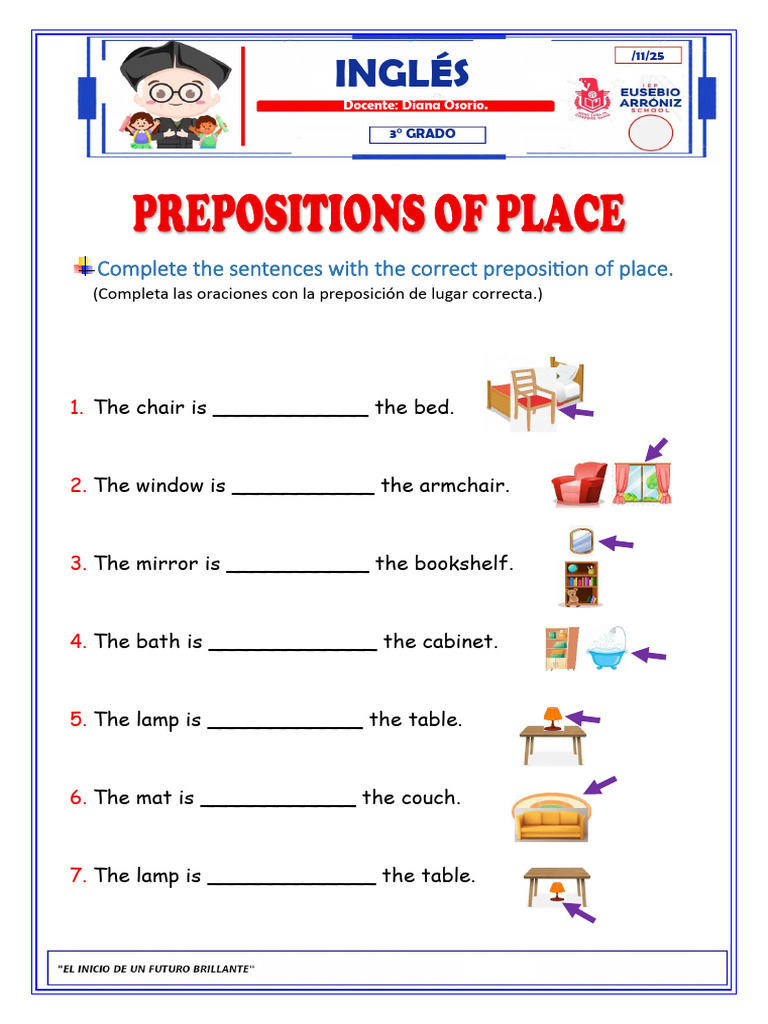 Prepositions of Place Exercise for 3rd Grade | PDF