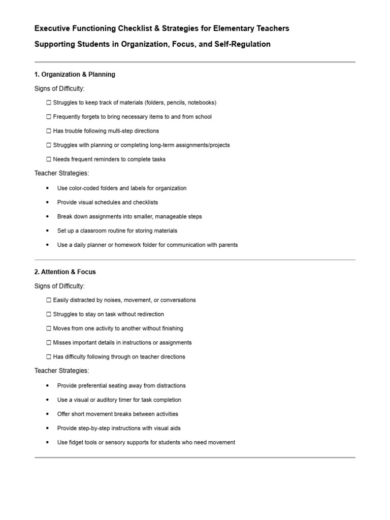 Executive Functioning Strategies for Teachers | PDF | Emotional Self ...