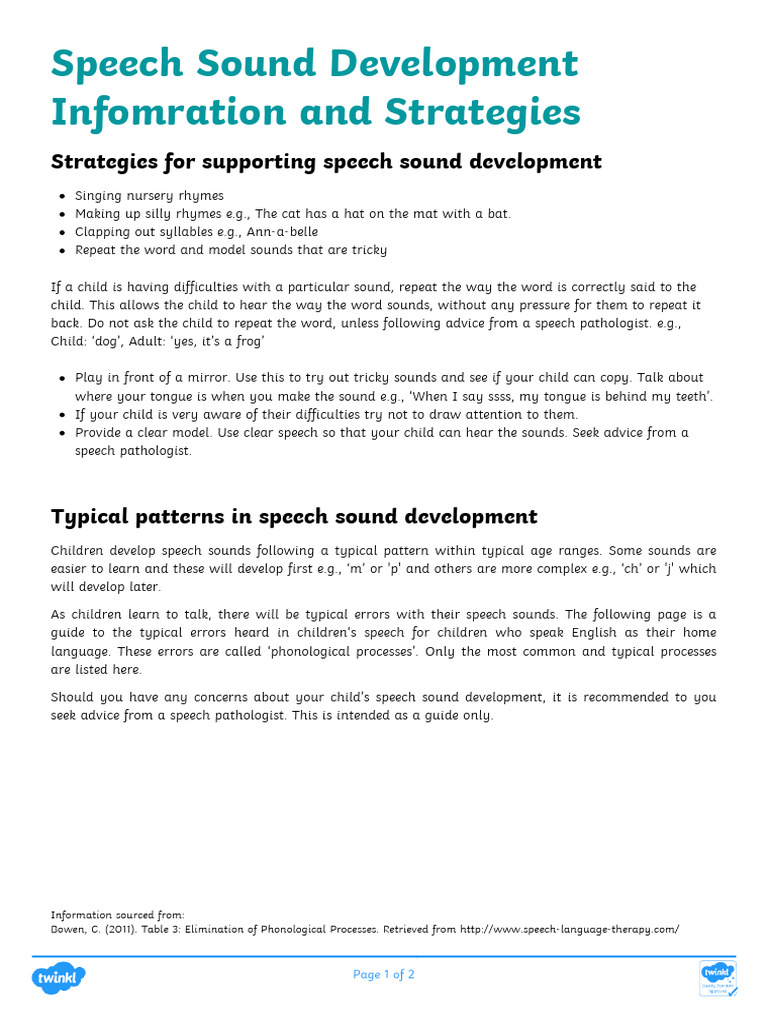 Strategies For Supporting Speech Sound Development | PDF | Speech ...