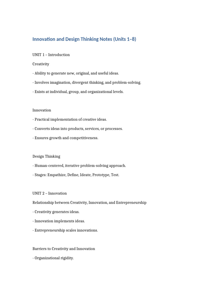 Innovation Design Thinking Units 1 To 8 | PDF