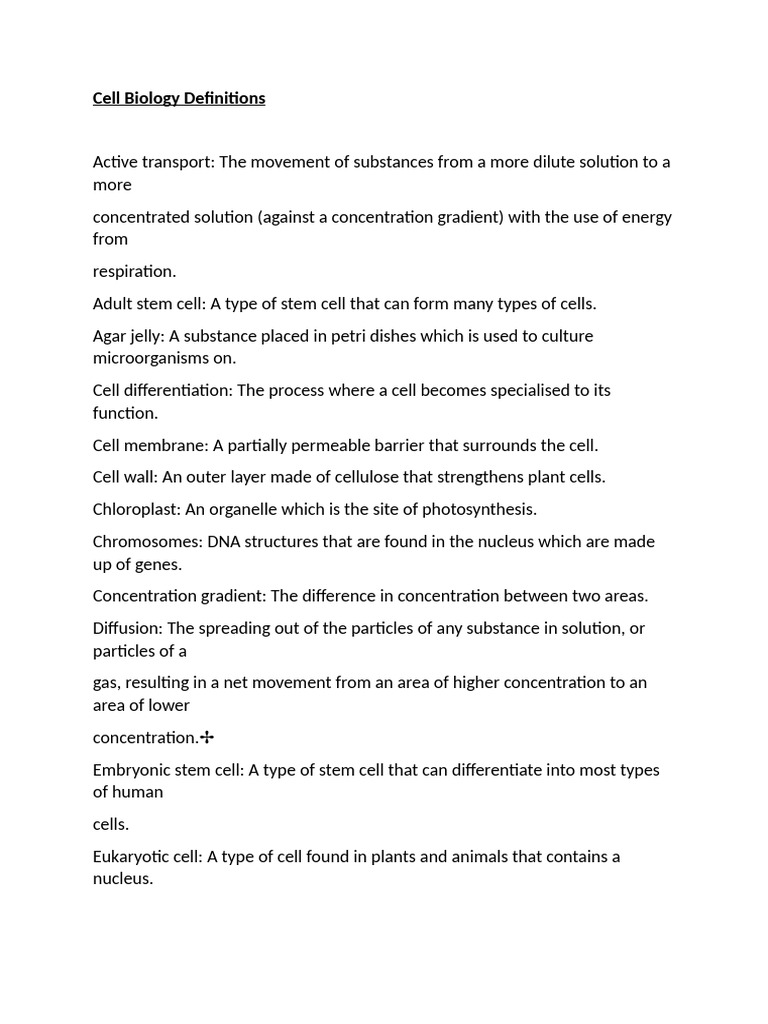 Cell Biology Definitions | PDF