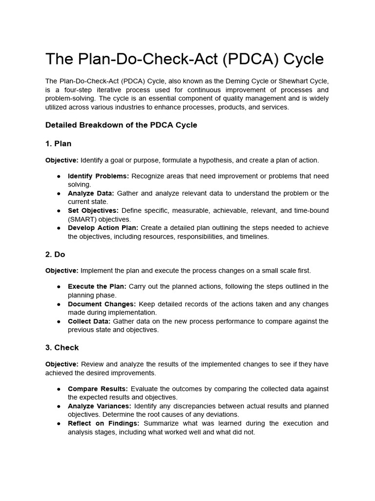 Understanding the PDCA Cycle for Improvement | PDF | Business | Systems ...