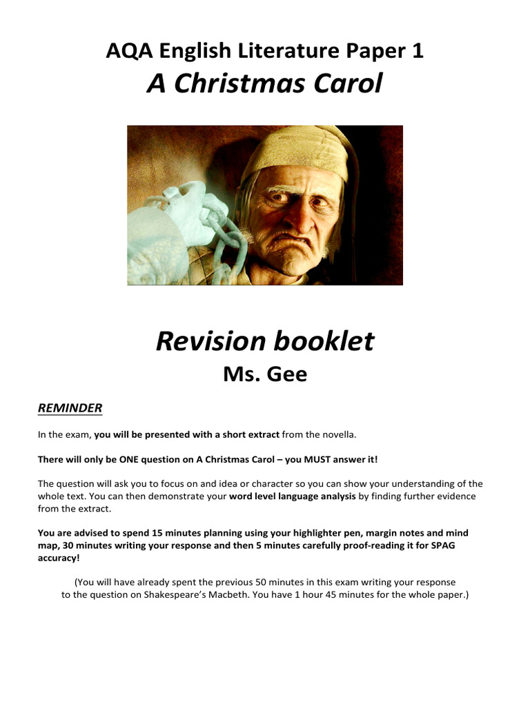 AQA A Christmas Carol Revision Guide | PDF | Ebenezer Scrooge | Jacob ...