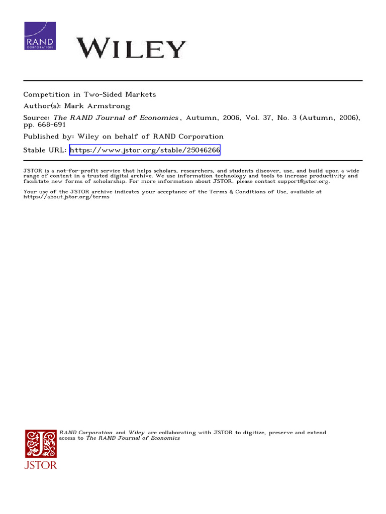 Competition in Two-Sided Market - Mark Armstrong | PDF | Profit ...