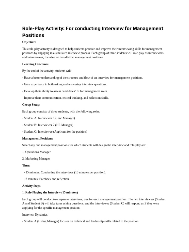 Management Interview Role-Play Activity | PDF | Interview | Marketing