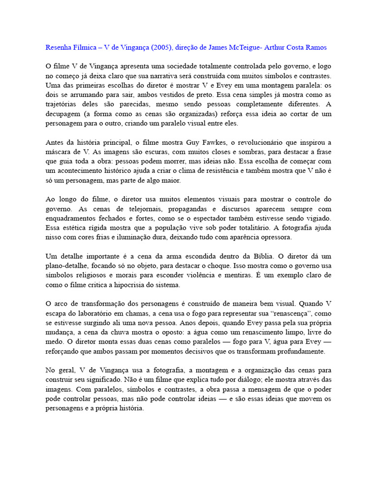 Análise de Mise en Scène - AV1 Arthur Costa Ramos (1) | PDF