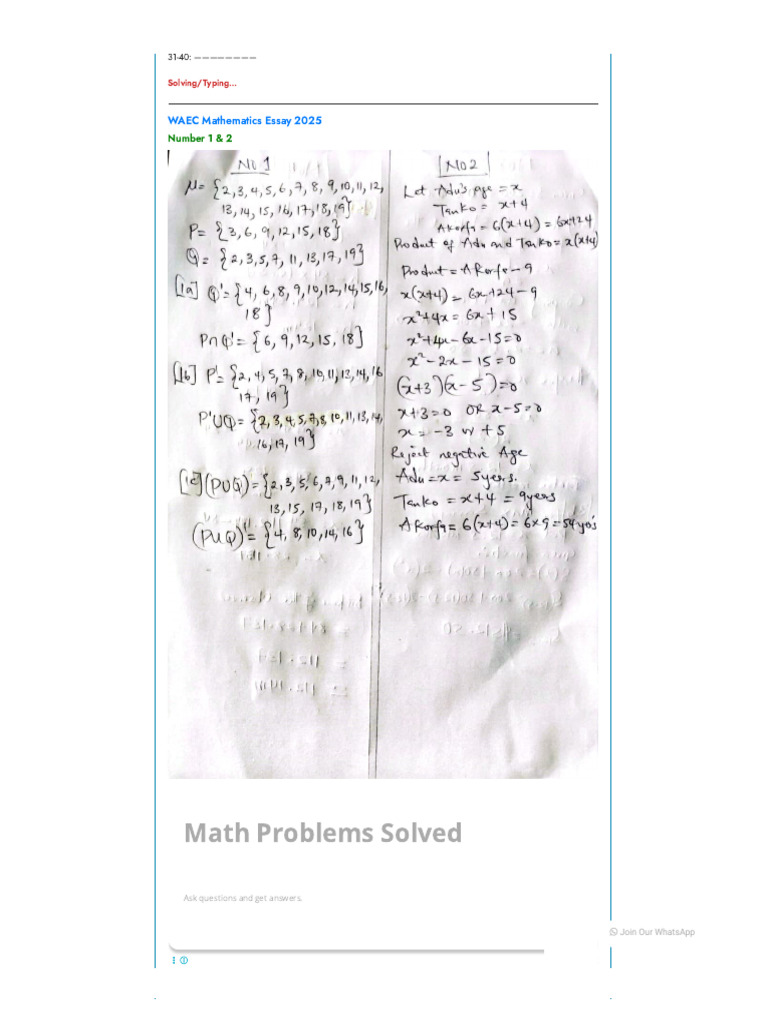 WAEC Mathematics Questions and Answers 2025 (OBJ & Essay) | PDF