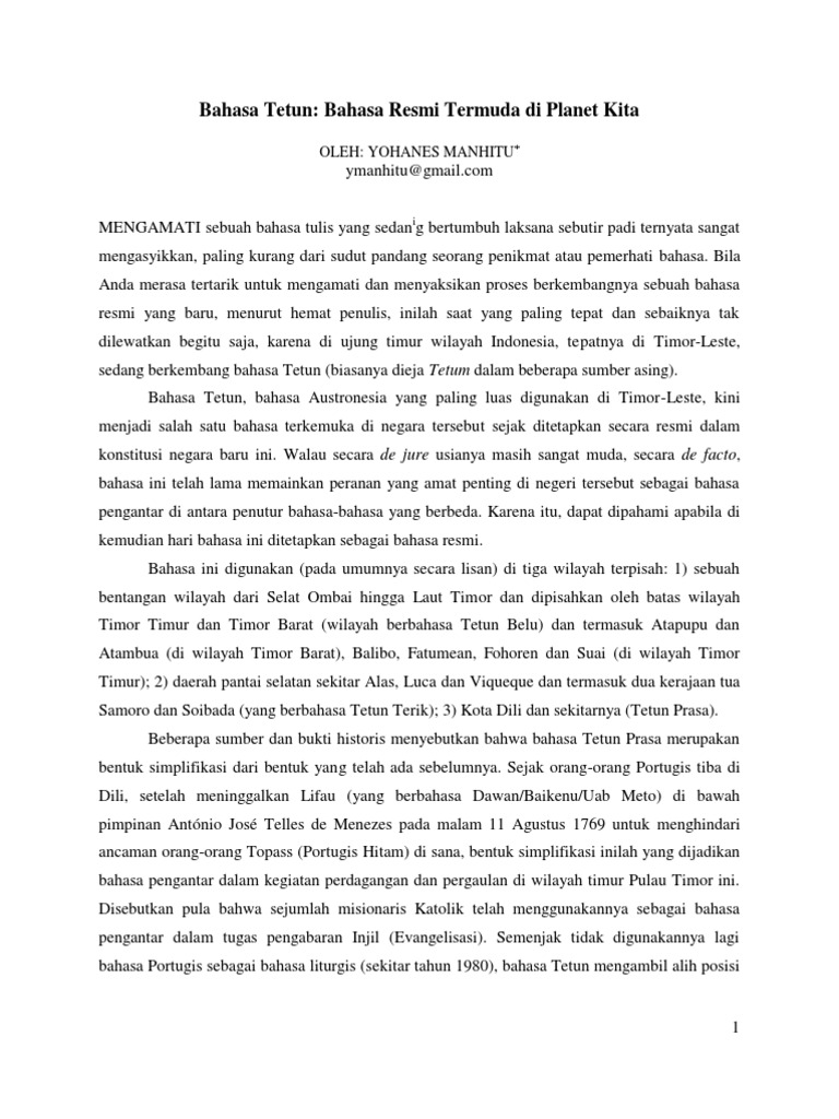 Bahasa Tetun: Bahasa Resmi Termuda Di Planet Kita | PDF