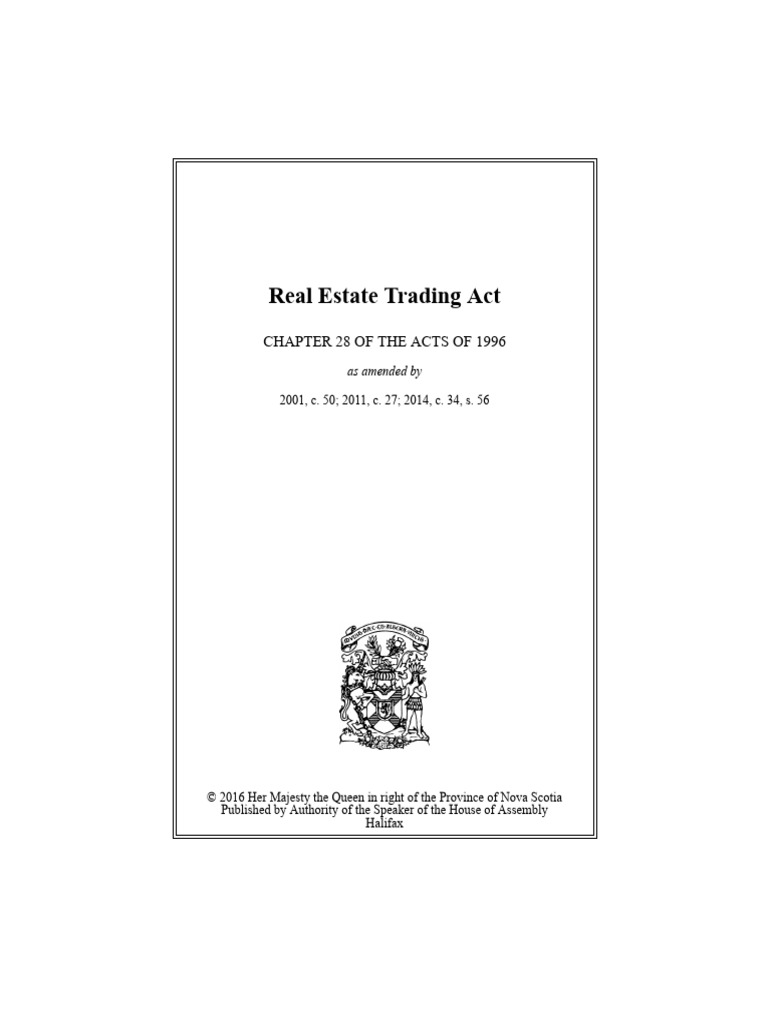 Nova Scotia Real Estate Trading Act | PDF | License | Private Law