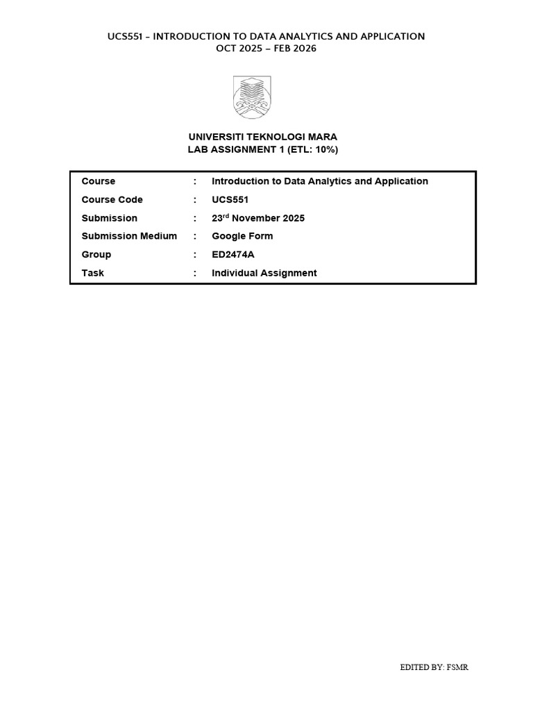 Instruction for Lab Assignment 1 (ETL) | PDF | Information Technology | Computing