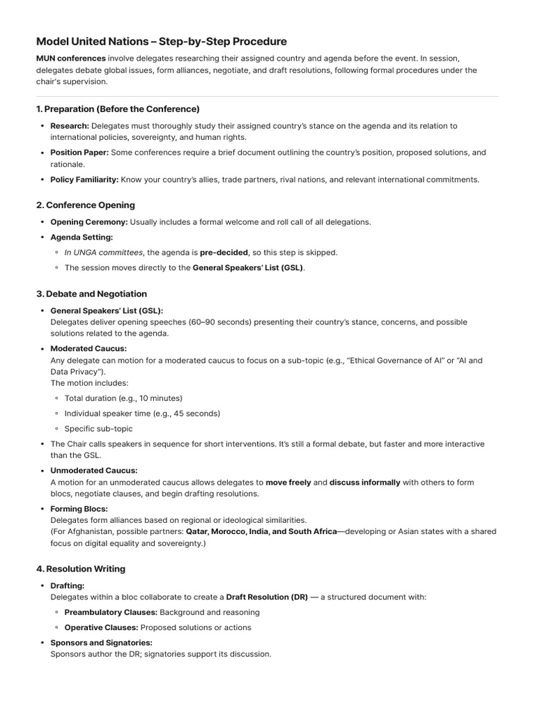MUN Step by Step Procedure | PDF | International Relations | Government