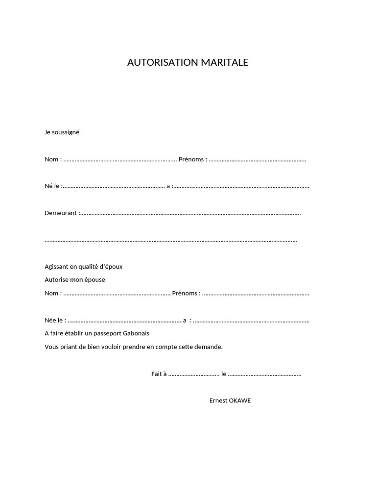 Autorisation Maritale | PDF