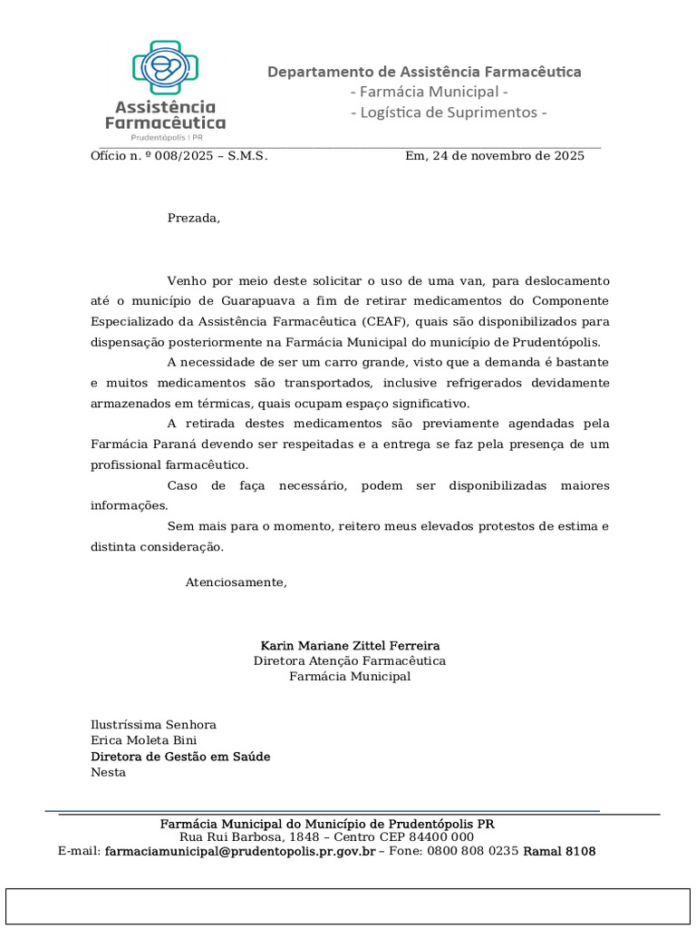 Solicitação de Van para Medicamentos CEAF | PDF | Farmácia | Ciências ...