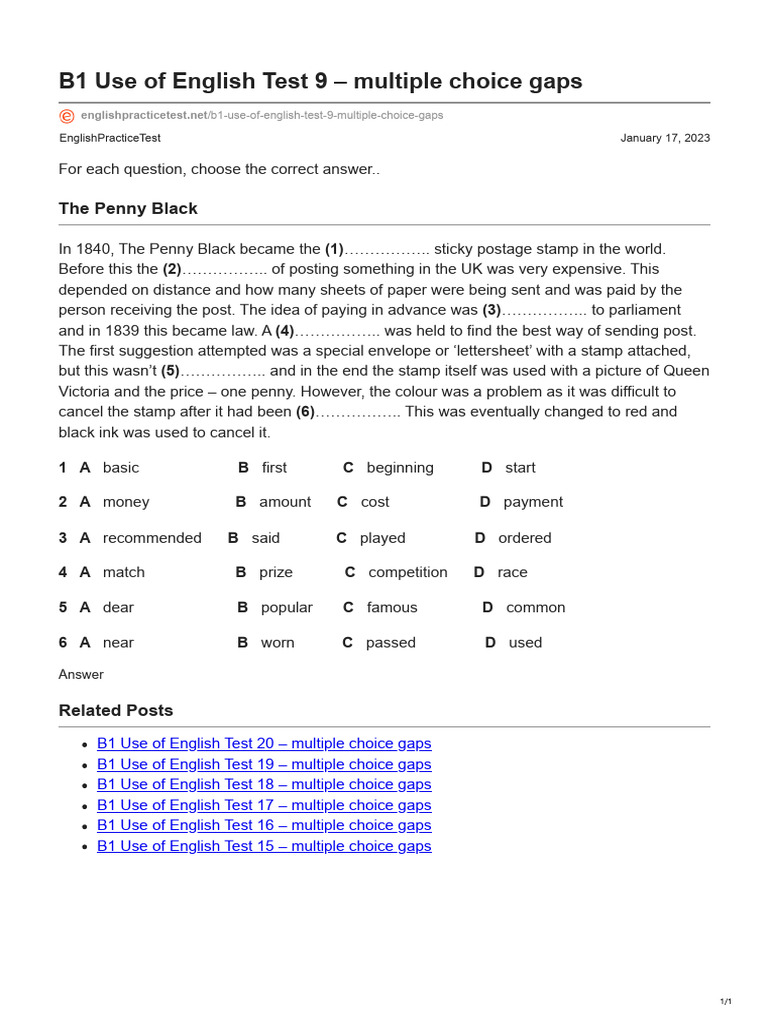 B1 English Test: Multiple Choice Gaps | PDF