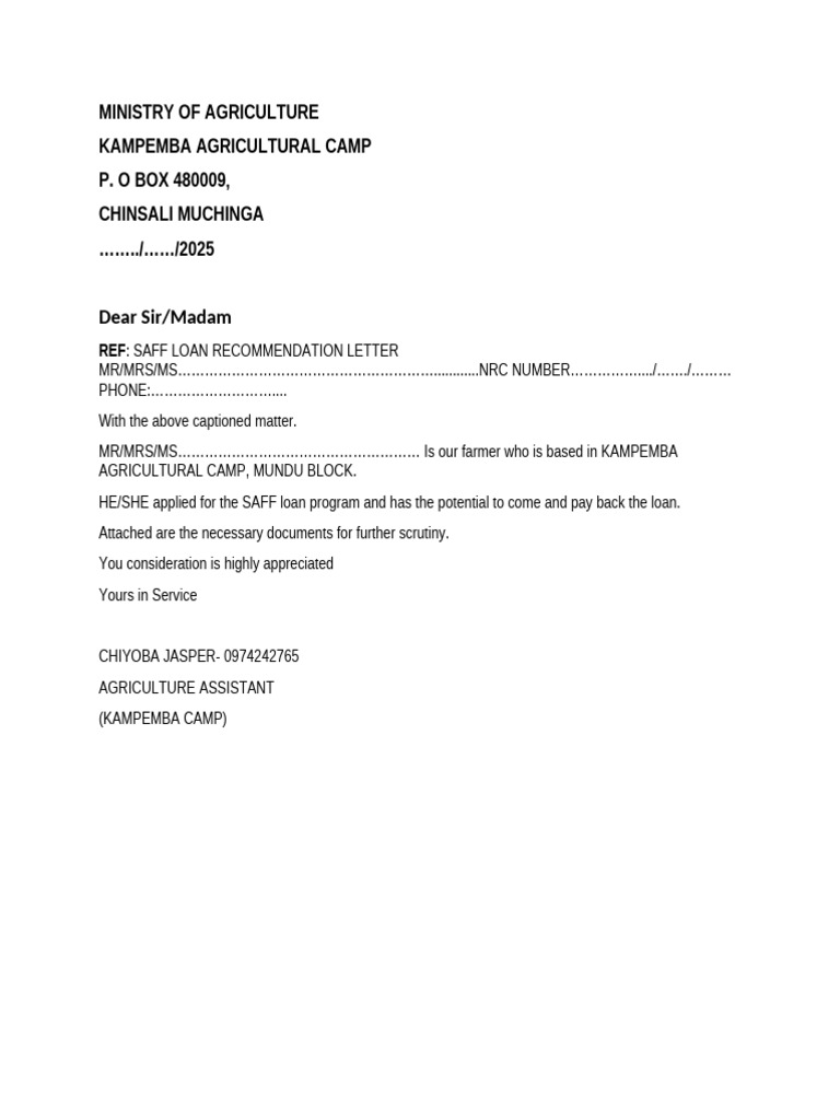 Saff Loan Recommendation Letter | PDF