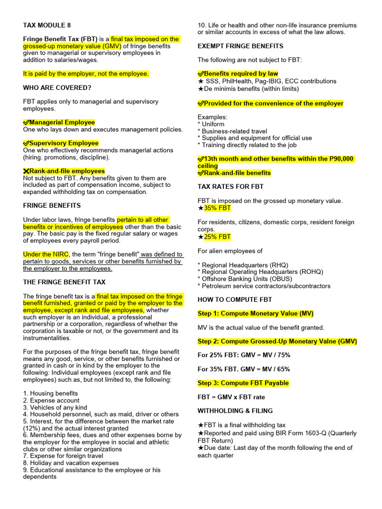 Understanding Fringe Benefit Tax (FBT) | PDF | Capital Gains Tax ...
