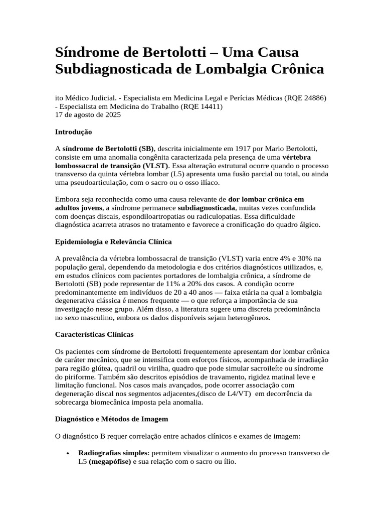 Síndrome de Bertolotti e Lombalgia Crônica | PDF | Dor lombar ...