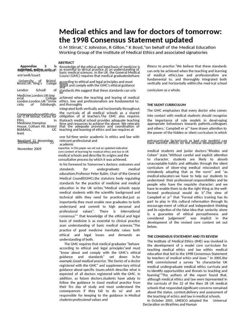 Medical Ethics and Law for Doctors of to(1)(1)(1)(1) | PDF | Curriculum ...