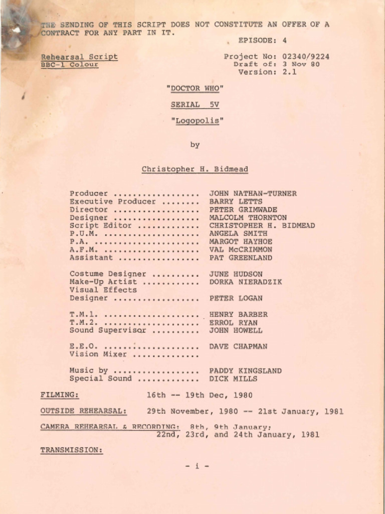 18-07 - Logopolis - Part 4 (Rehearsal) | PDF