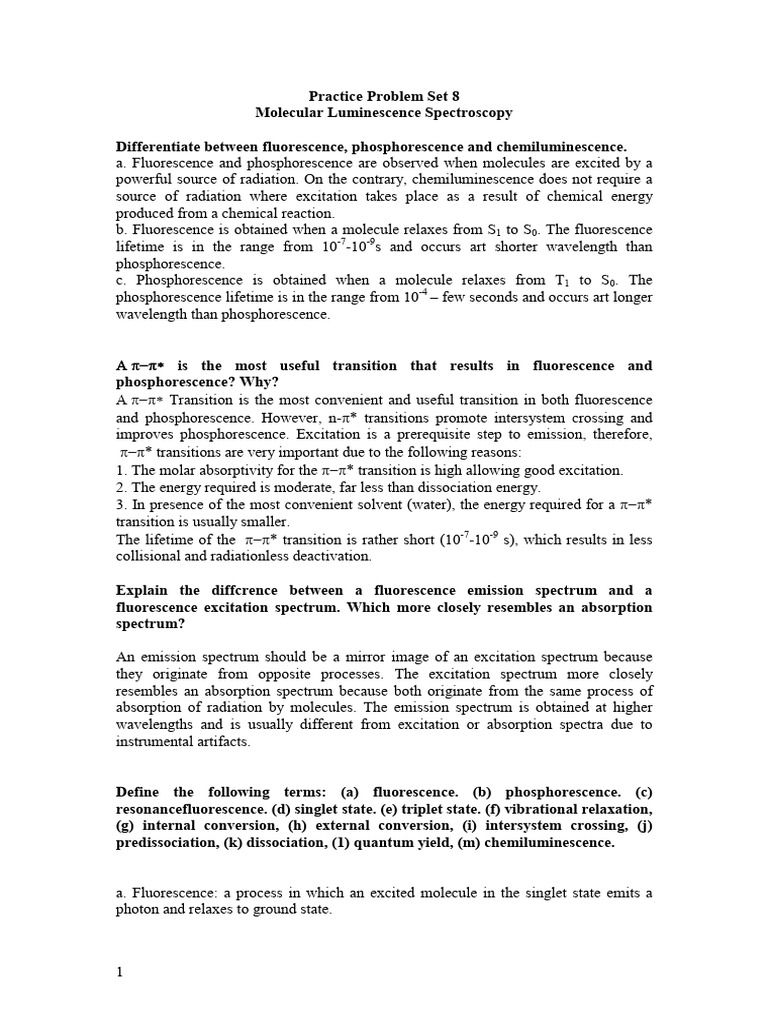Practice-Problem-Set-8-Molecular-Luminescence-Spectroscopy | PDF ...