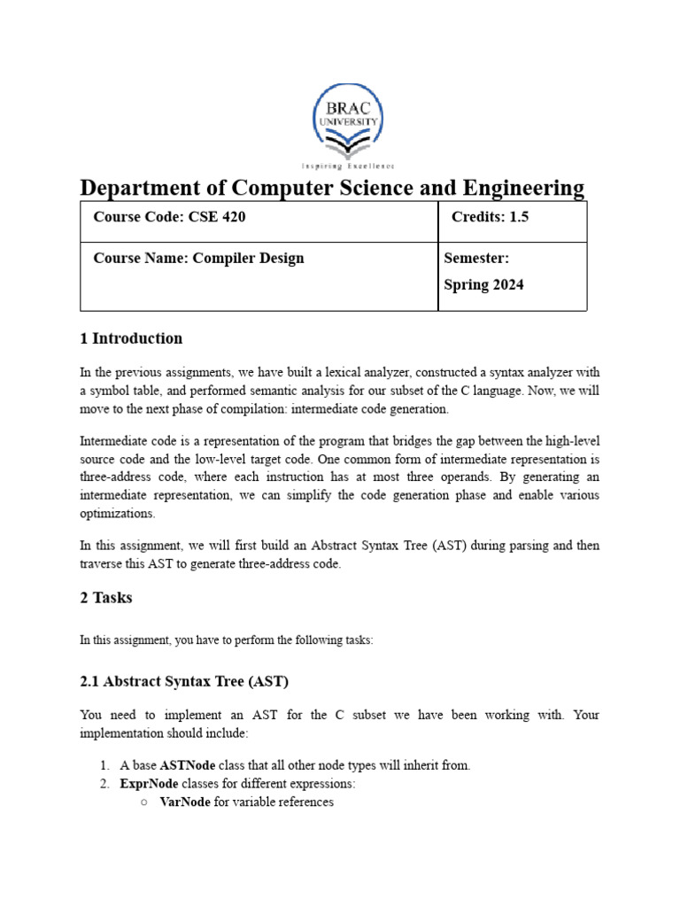 Lab4 Spec Intermediate Code Generation | PDF | Parsing | Compiler