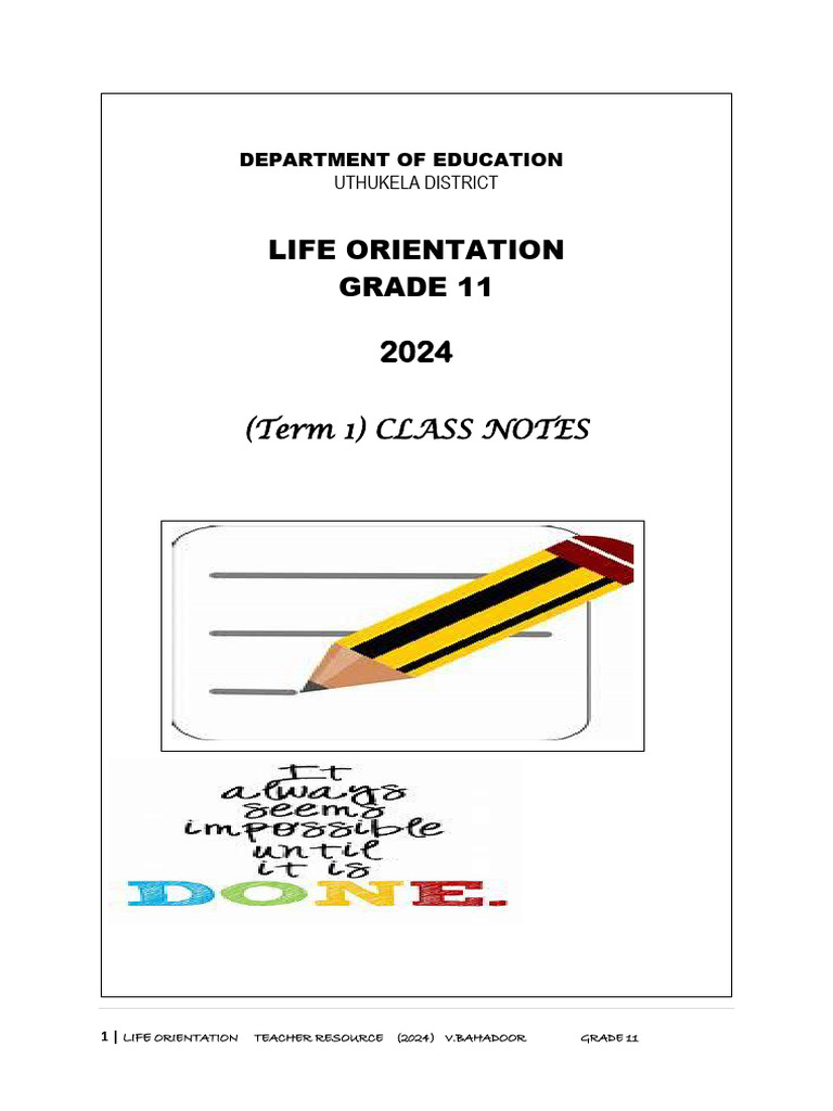 Grade 11 Life Orientation Notes 2024 | PDF | Psychological Resilience ...